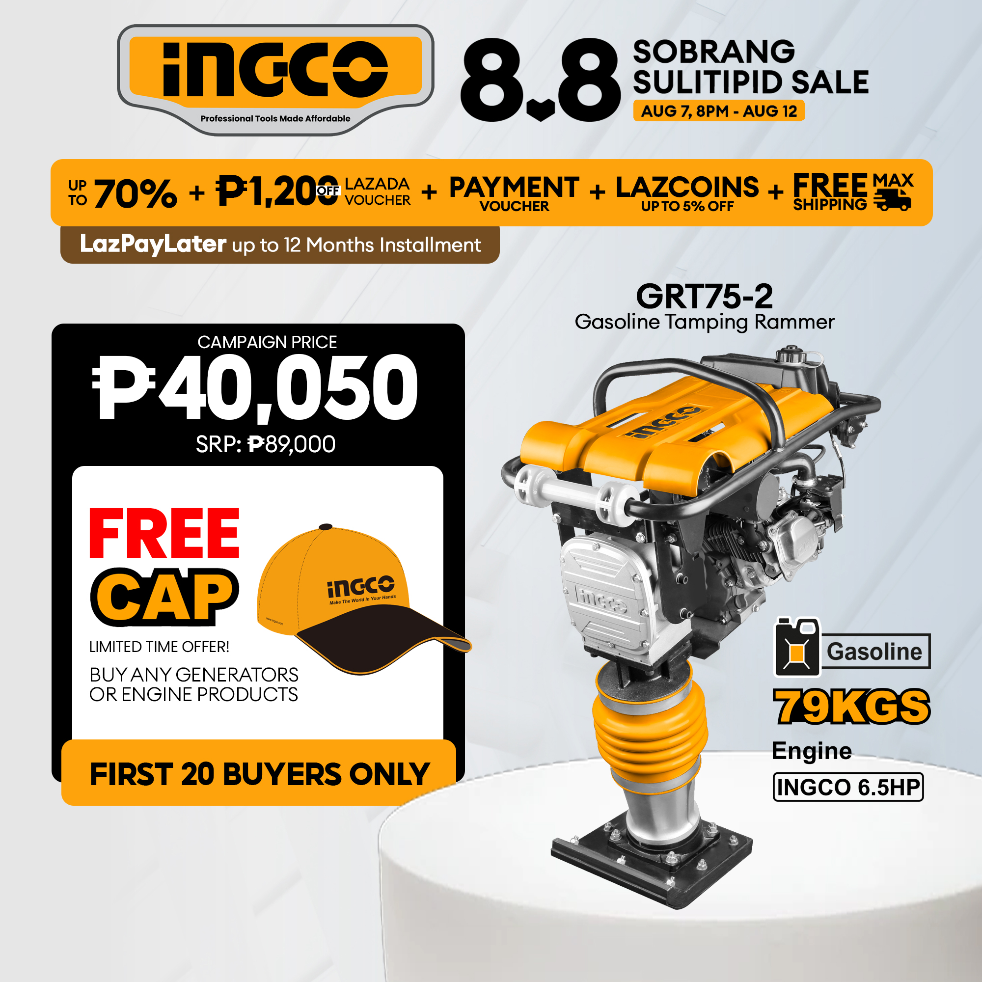 INGCO GRT75-2 Industrial Tamping Rammer 4.8KW 6.5HP IPT | Lazada PH