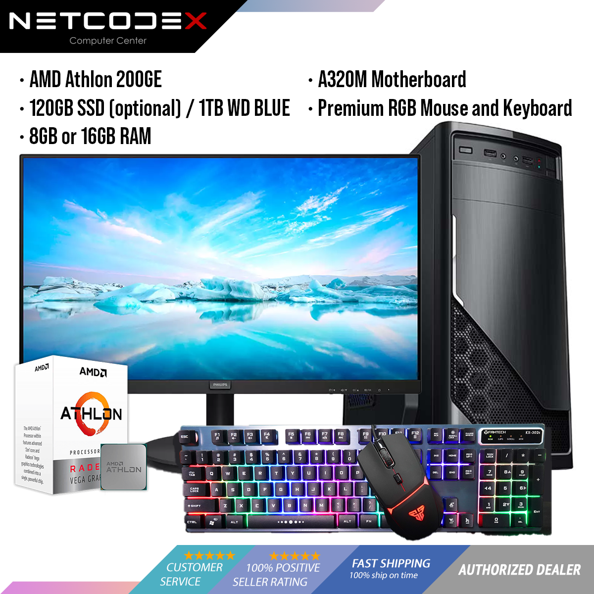 [PC SET] AMD Athlon 200GE Computer Set / 8GB or 16GB RAM / SSD + HDD ...