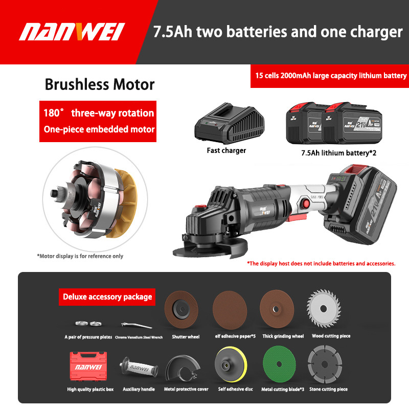 Nanwei Cordless angle grinder Brushless angle grinder Hand wireless ...
