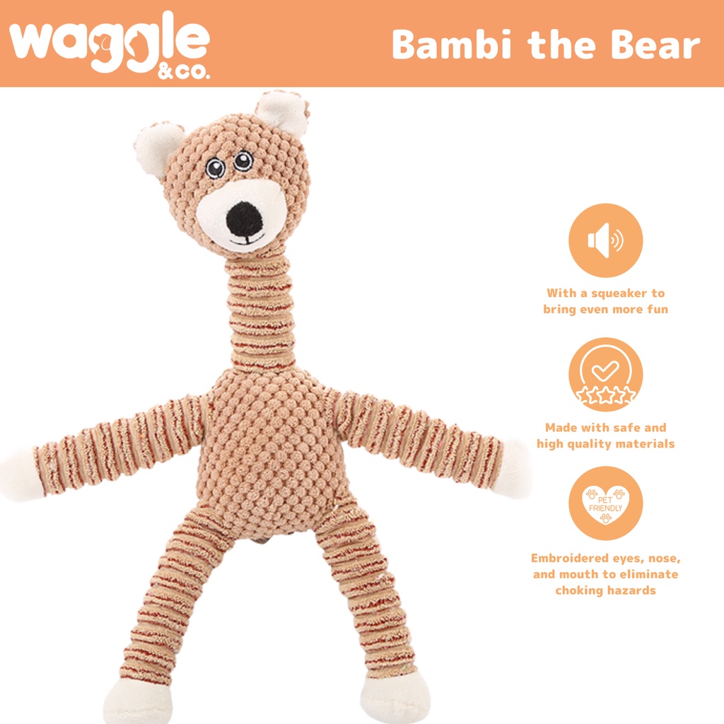 Waggle & Co. Bambi the Bear Toy For Dogs/Cats with Squeaker / Pet ...