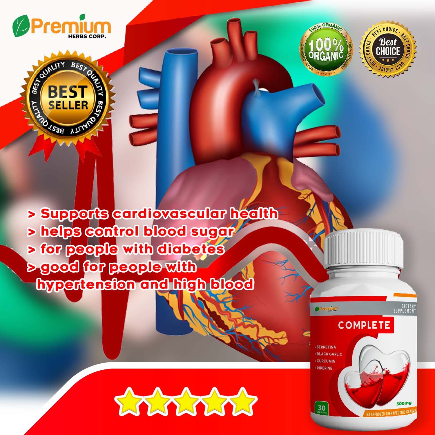 Complete Supplement with Serpentina Black Garlic Curcumin Piperine for ...