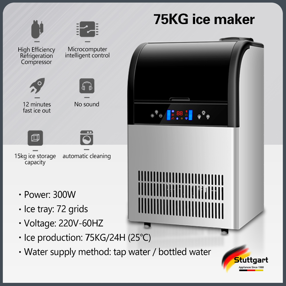 Stuttgart Commercial large 75KG ice maker, LED touch screen, multi-mode ...