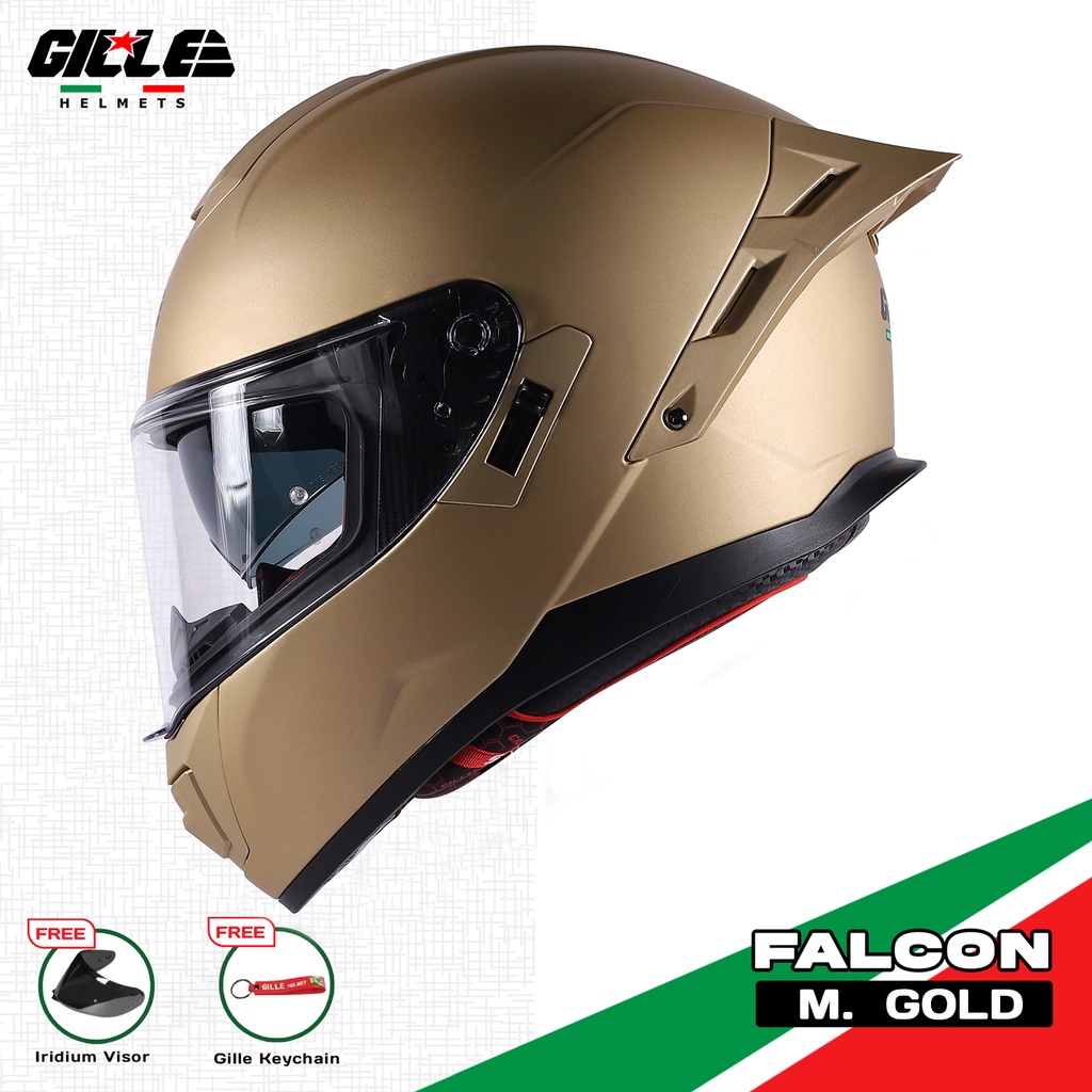 Gille Falcon Solid Full Face Dual Visor Double D Ring Lock Helmet w/ Free Iridium Silver Lens ...