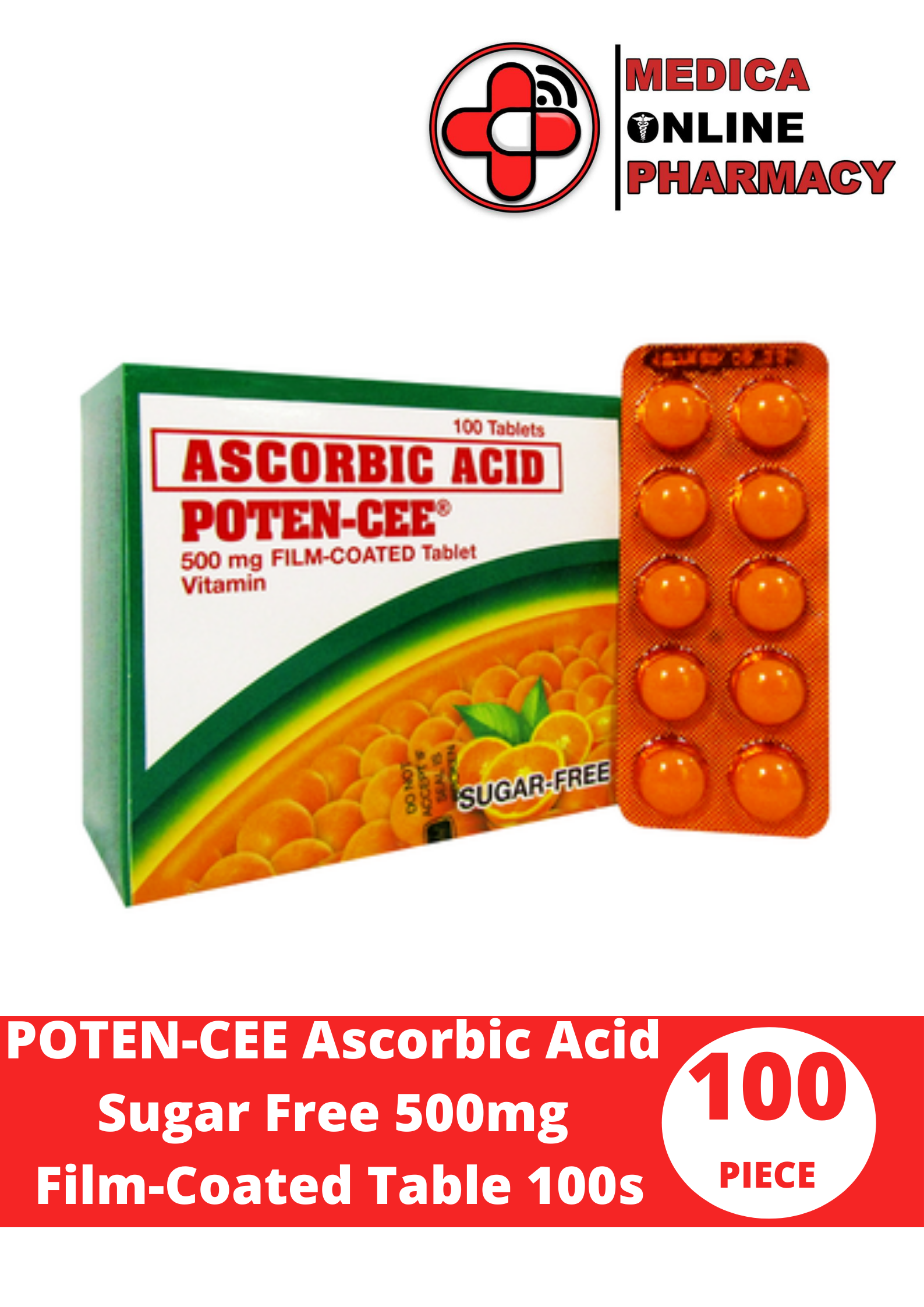 POTEN-CEE Ascorbic Acid Sugar Free 500mg Film-Coated Table 100s | Lazada PH