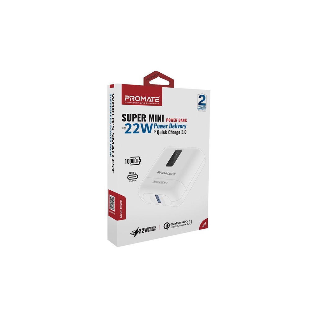 PROMATE ATOM-PD20 SUPER MINI POWER BANK WITH 22W POWER DELIVERY AND ...