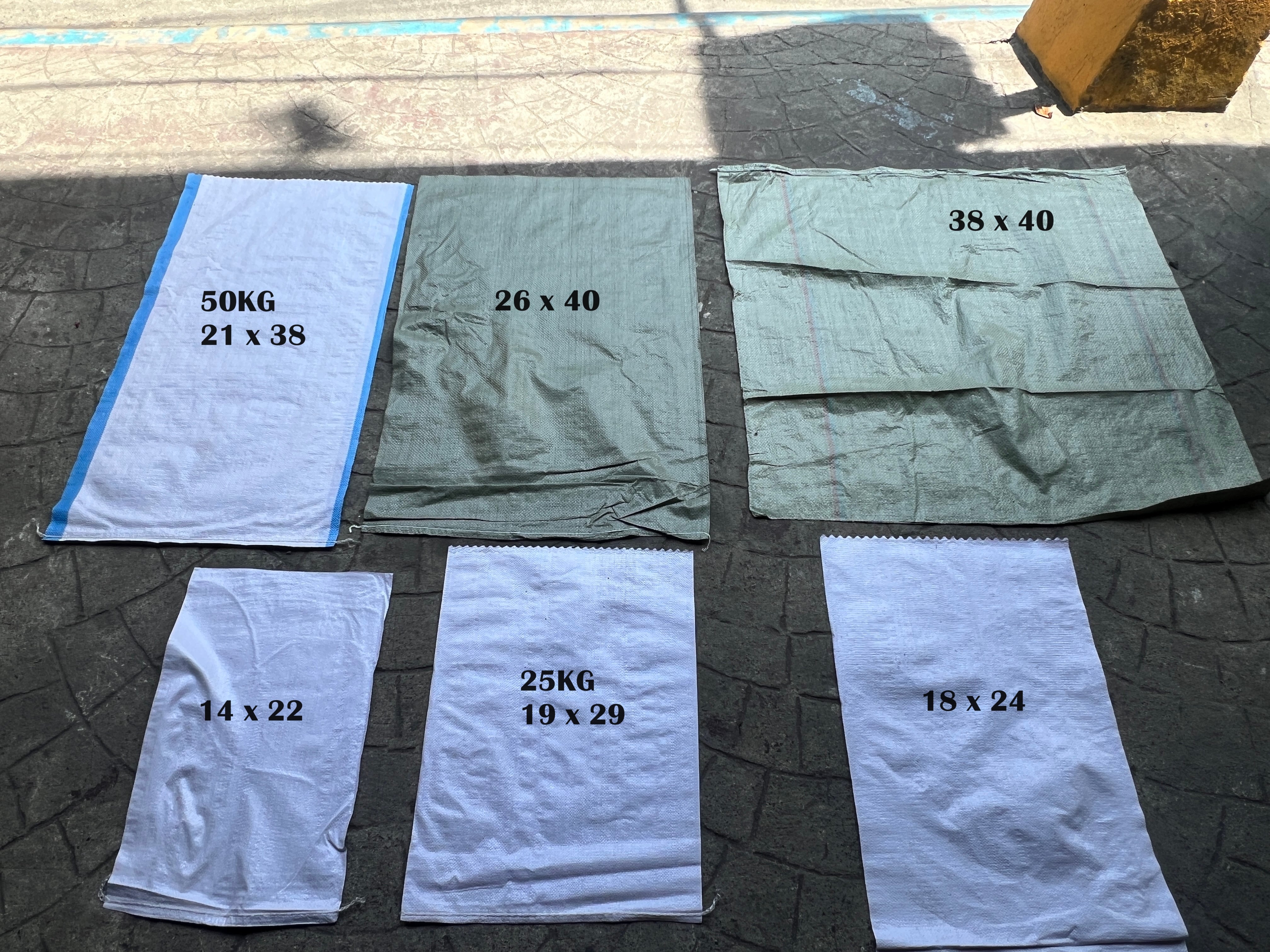 Empty Sack 1pc (50kg 21x38). (25kg 19x29). (18x24). (14x22). (26x40 ...