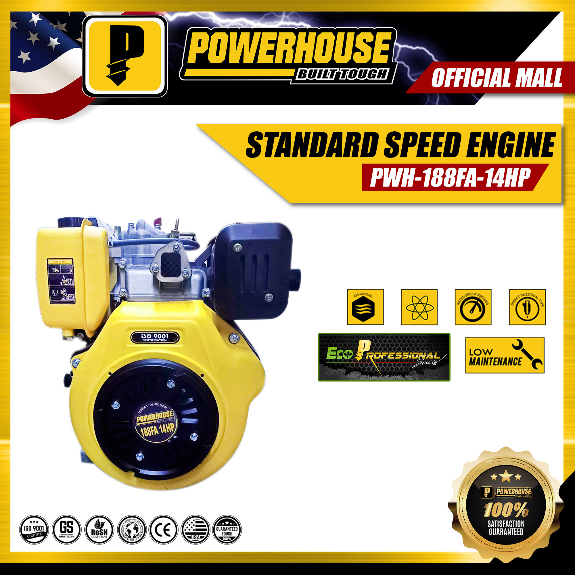 POWERHOUSE 14HP Industrial Diesel Standard Speed Engine 3,600RPM 14HP ...