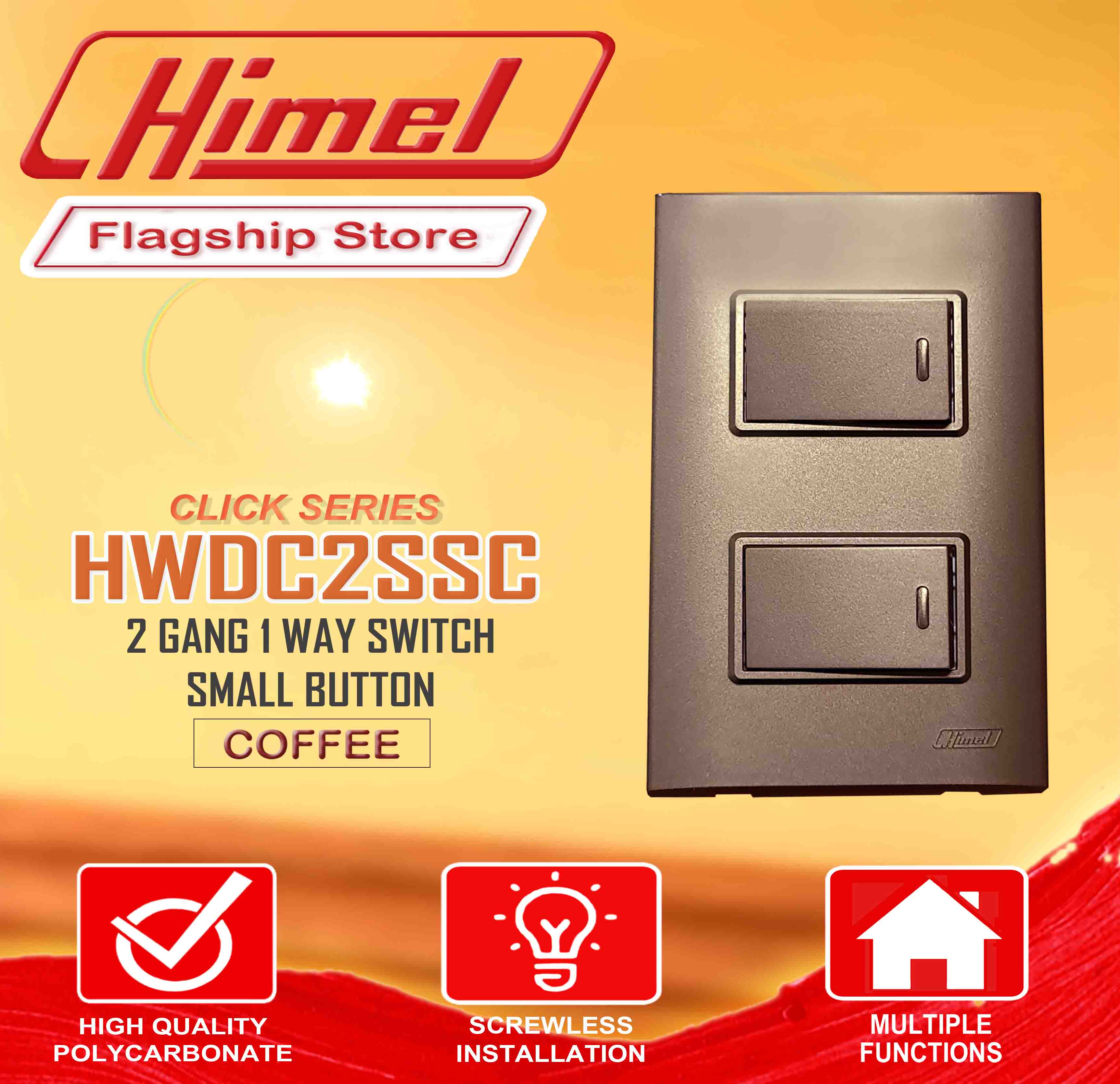 HIMEL 2 GANG 1 WAY SWITCH SMALL BUTTON COFFEE | Lazada PH