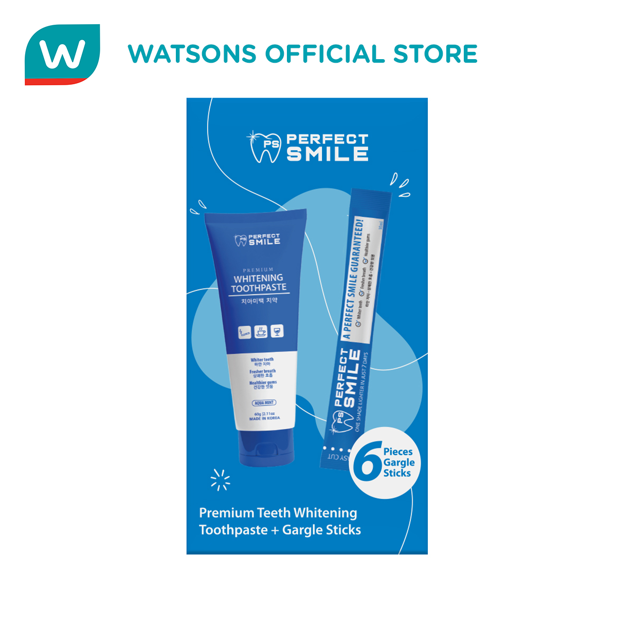 PERFECT SMILE Premium Whitening Toothpaste 60g + Gargle Sticks 60g ...