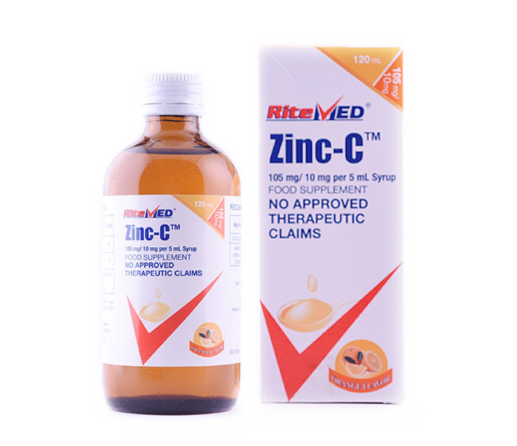 RiteMed Zinc-C Ascorbic acid + Zinc Syrup (120mL) Orange Flavor Vitamin ...