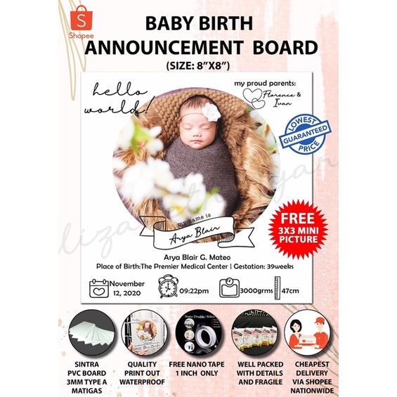 Baby Birth Info board with free family picture | Lazada PH