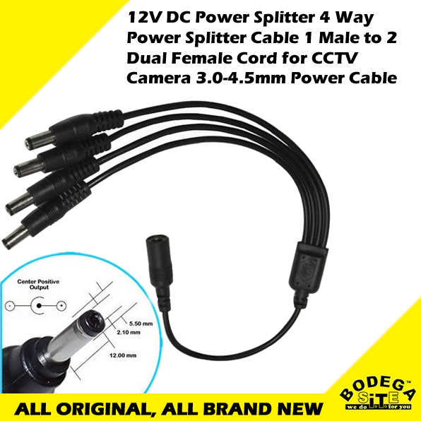 12V DC Power Splitter 4 Way Power Splitter Cable 1 Male to 2 Dual ...