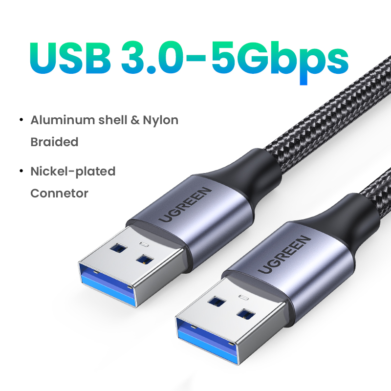 UGREEN USB-A Male to USB-A Male USB 3.0 Alu Case Braided Cable (Black ...