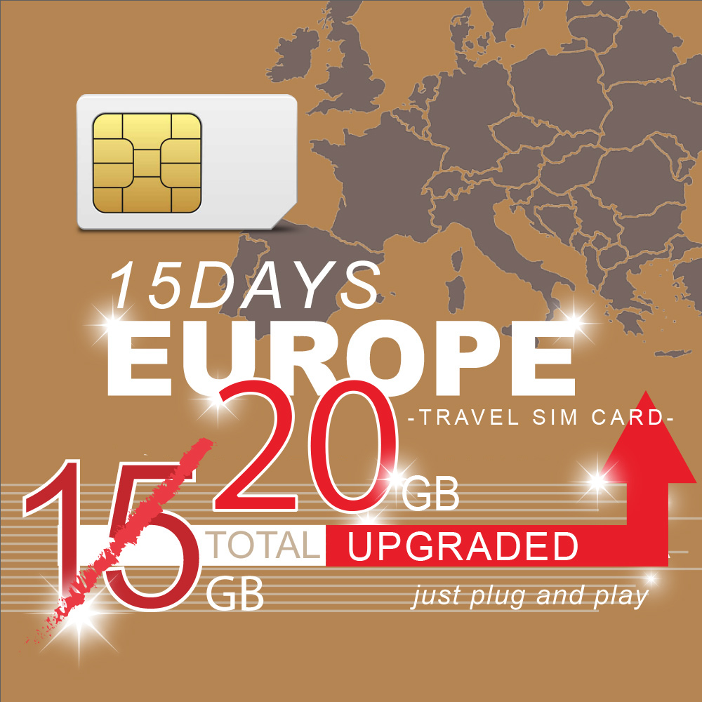 EUROPE 35 countries Travel Sim Card 15 Days upgraded total 15GB+5GB ...