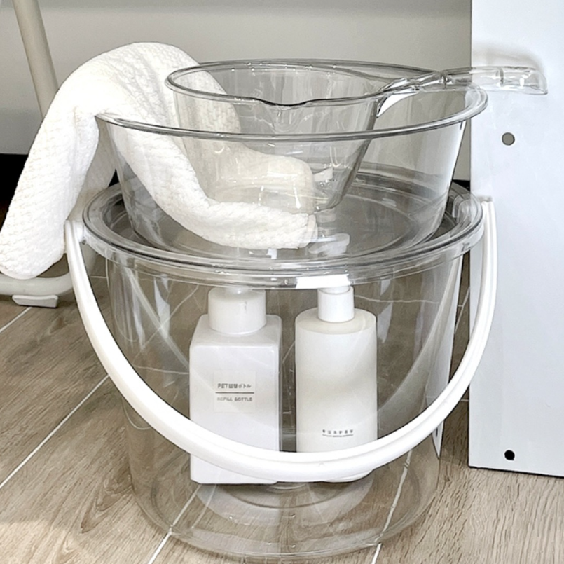 Thickened Plastic Transparent Bucket Set Round Portable Household Laundry Bucket Basins Water ...