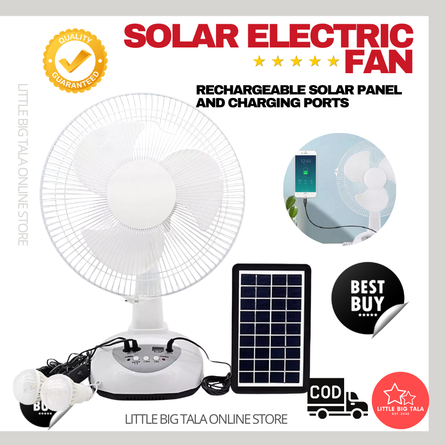 Solar Electric Fan with Solar Panel 12 inch 220V Rechargeable ...