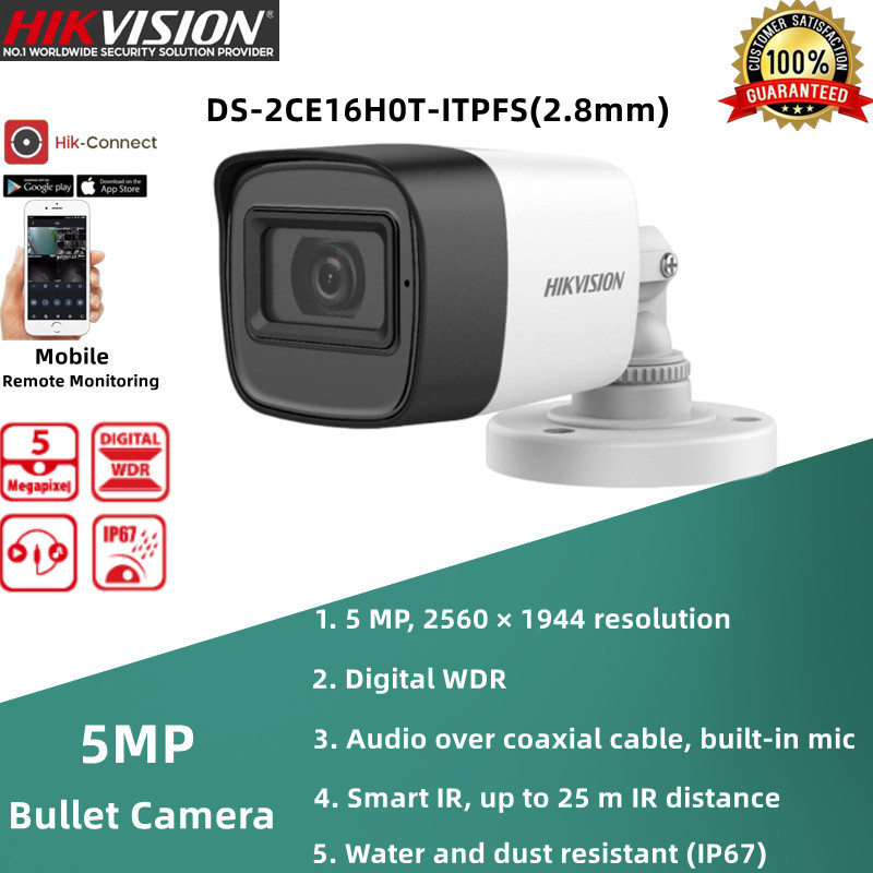 Hikvision CCTV Camera 2MP/5MP Full HD With audio Smart IR 25m Bullet ...