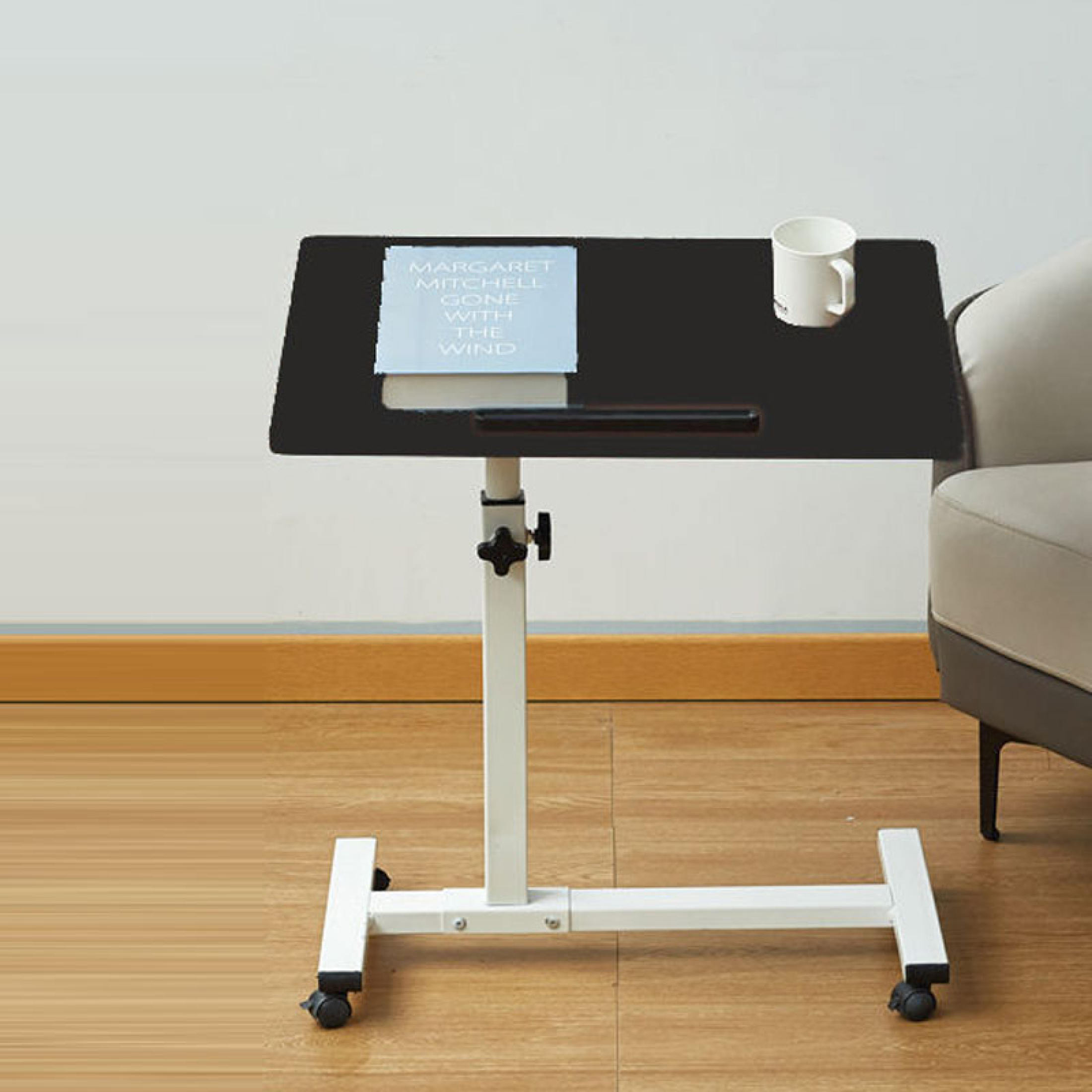 Upgraded Foldable bedside table With 4 brake wheels Adjustable height ...