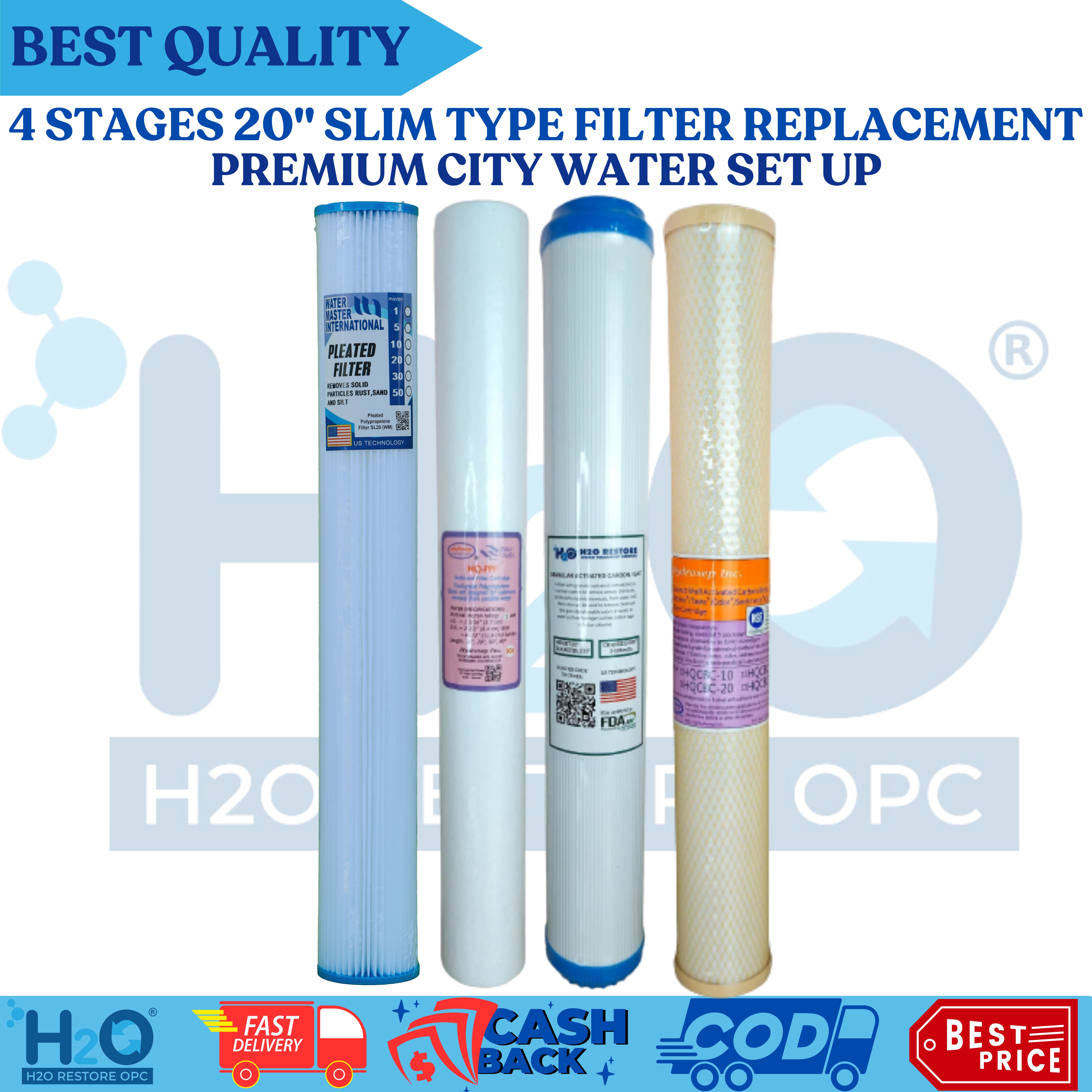Water Filter 4 Stages 20" Slim Type Filter Replacement Hydrosep With ...