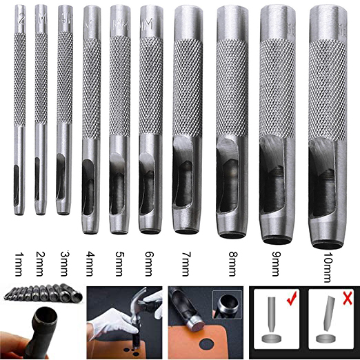 Round Hollow Punch Set 10Pcs Leather Craft Punch Tool Hollow Hole Punch ...