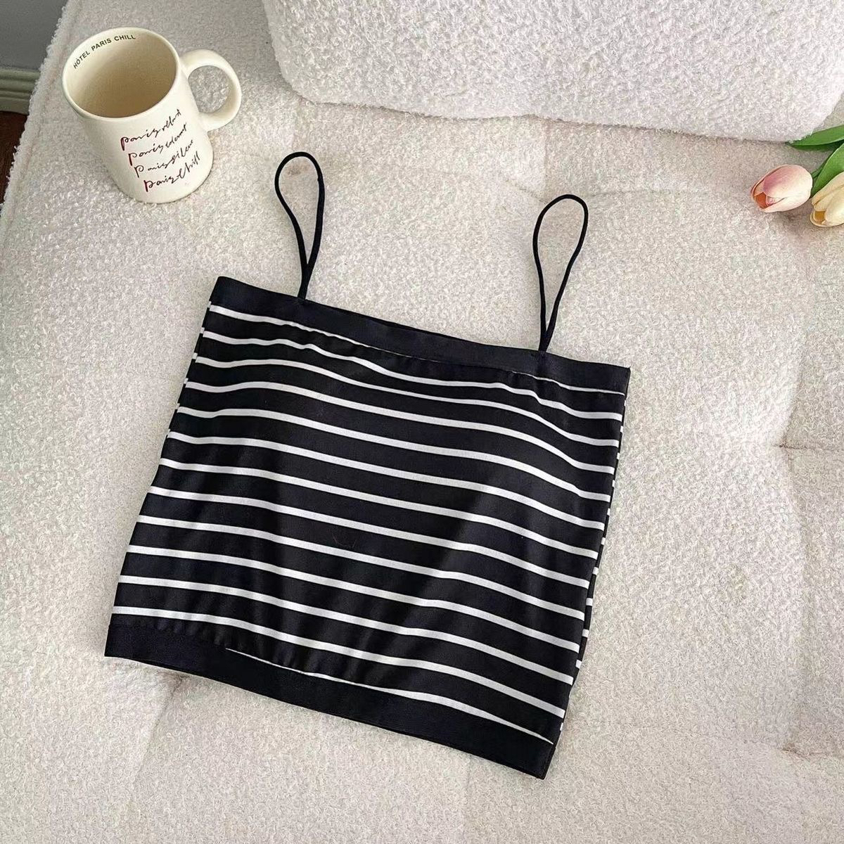 Ladies Cotton Stripe With Padded Sando Bralette Outdoor Wear Tanks ...