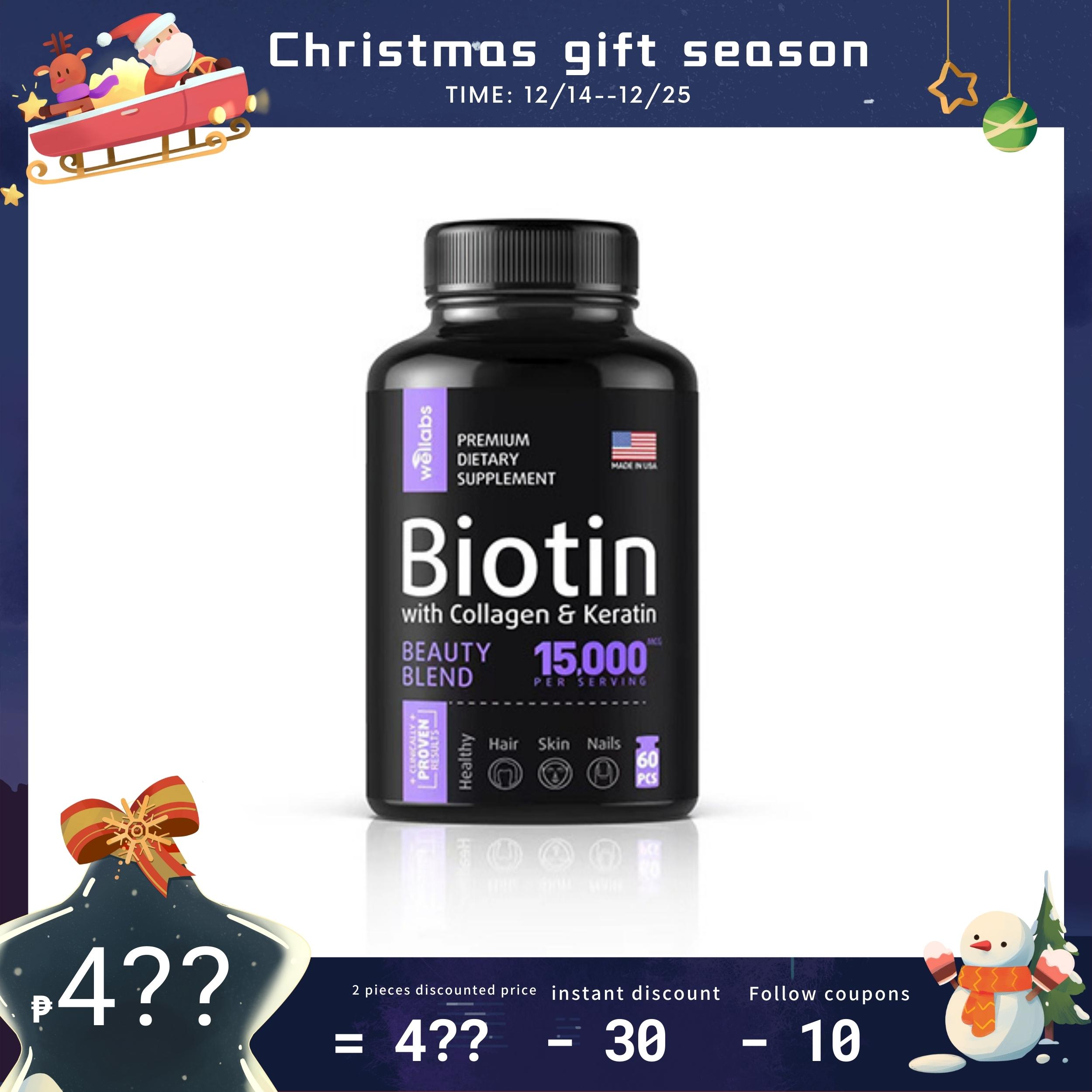 Hair Skin Nail Formula 60 Capsules with Biotin Collagen Puritan's Pride ...
