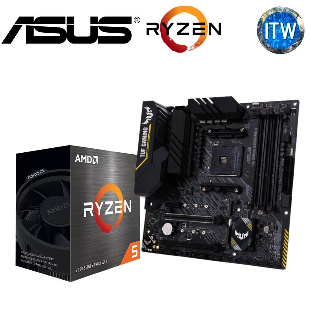 AMD Ryzen™ 5 5500 Desktop Processor and ASUS TUF GAMING B450M-PRO II, DDR4 AMD B450 (AM4) Micro ...