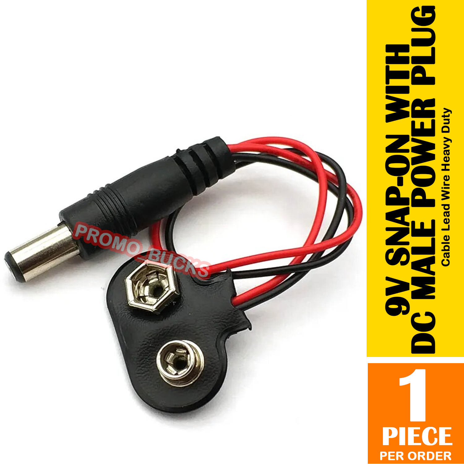 9V Battery Connector to Standard Male DC Plug 5.5x2.1 mm Jack Snap T ...