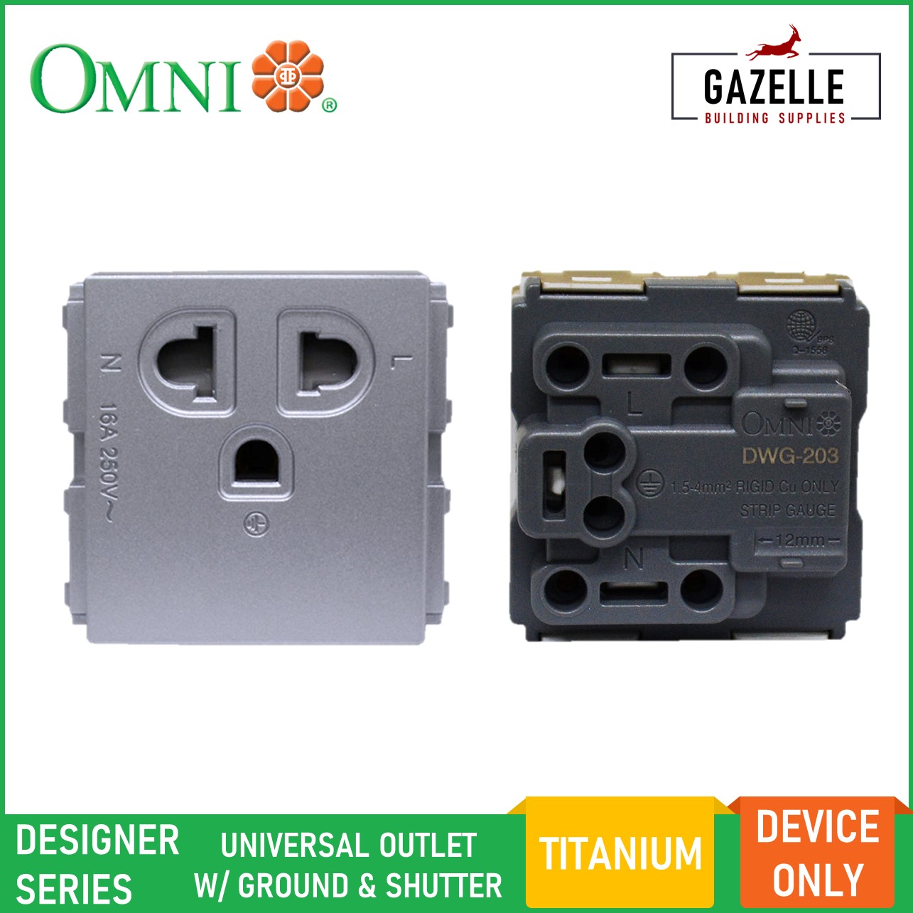Omni Designer Series Universal Outlet w/ Ground & Shutter Titanium DWG ...