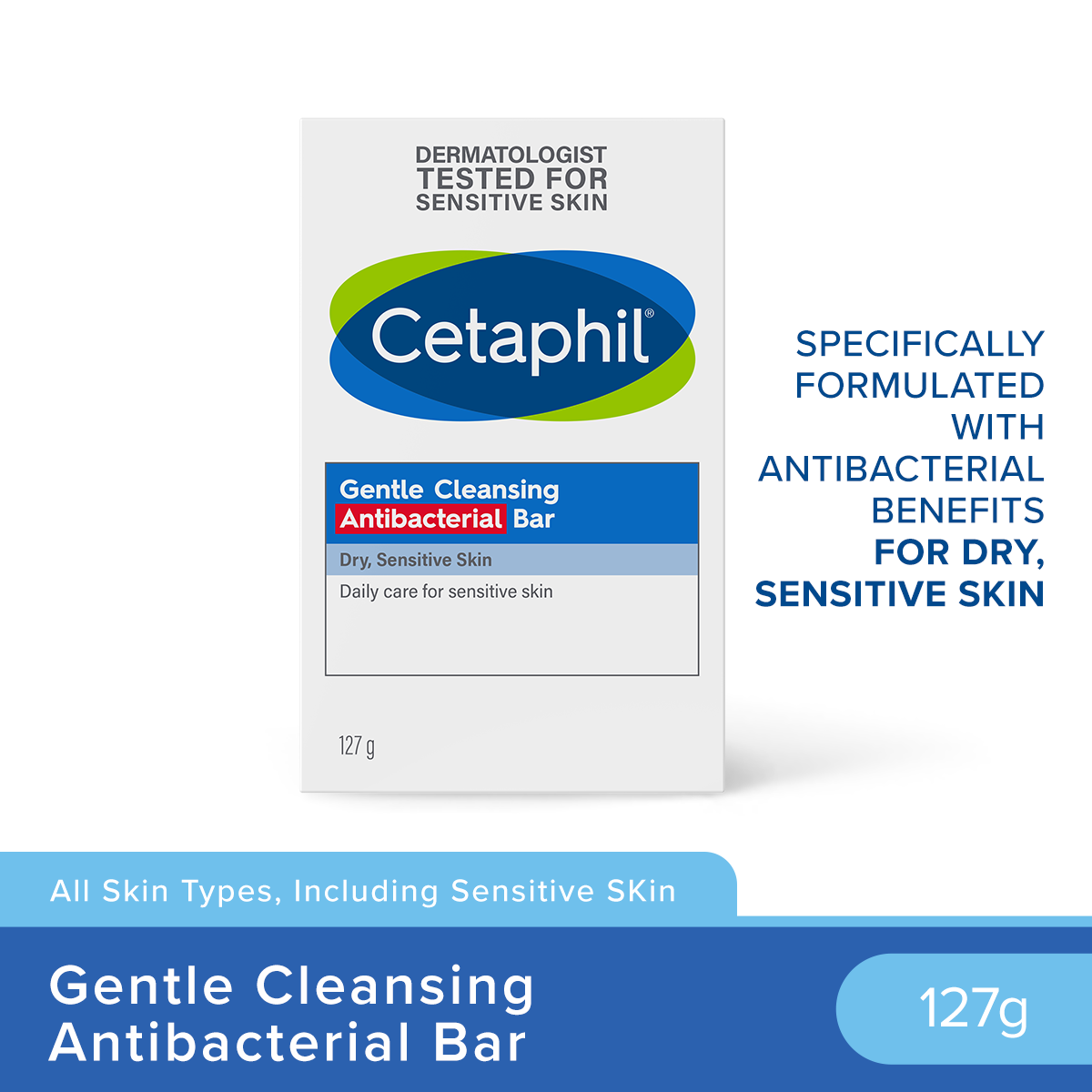 Cetaphil Gentle Cleansing Antibacterial Body Bar 127g [For Acne Causing ...