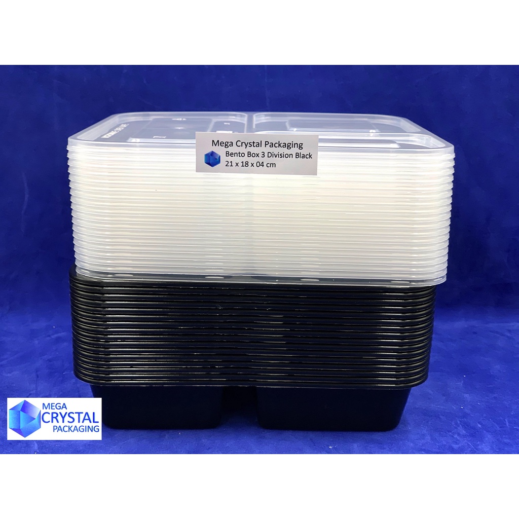 10 50 Pcs. Microwavable Container 3 Division Black Body Clear Lid ...