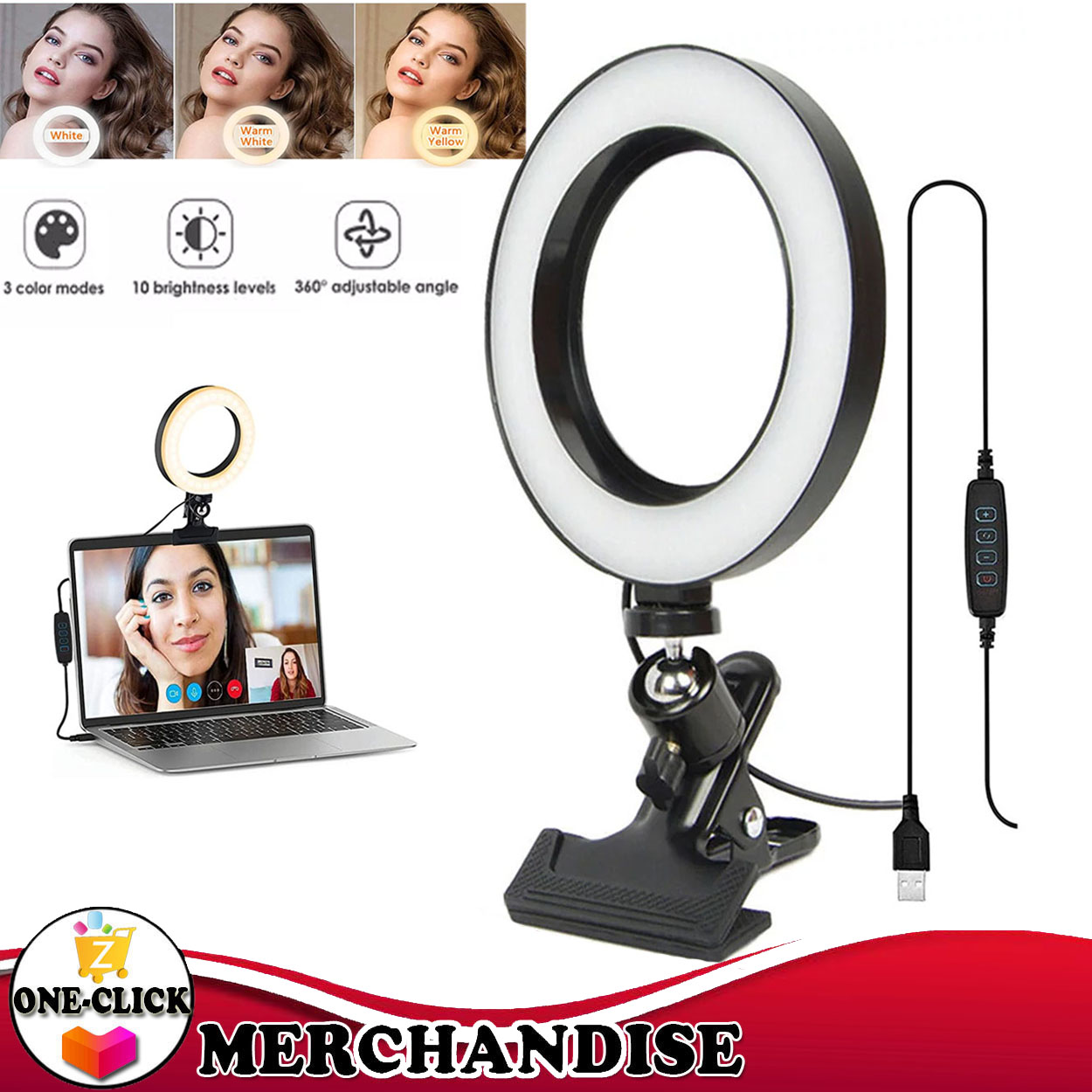 6.3" Selfie Ring Light with Clamp Mount for Video Conferencing,Webcam ...