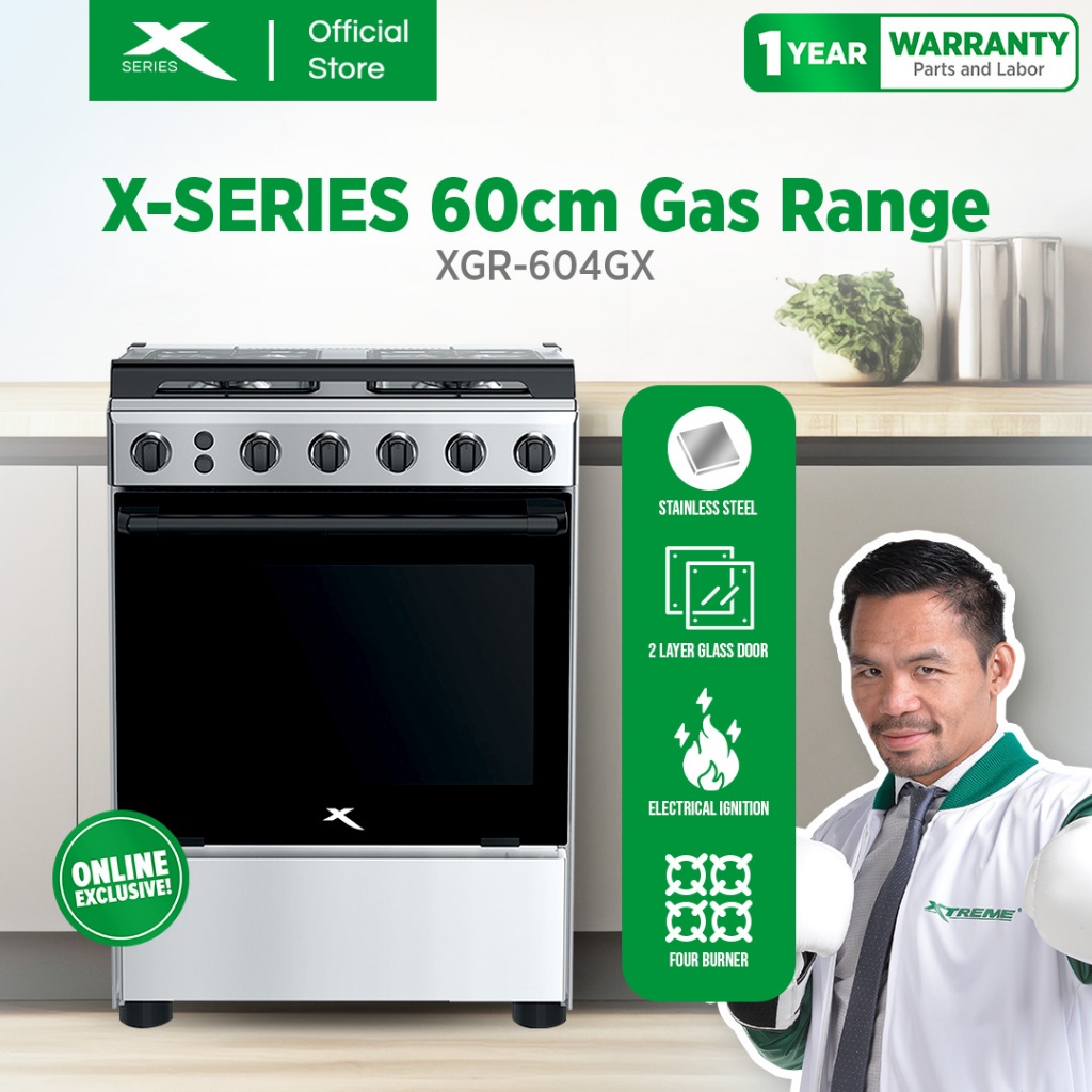 X-SERIES 60cm Gas Range 4 Burner 67L Oven Electric Ignition LPG Source ...
