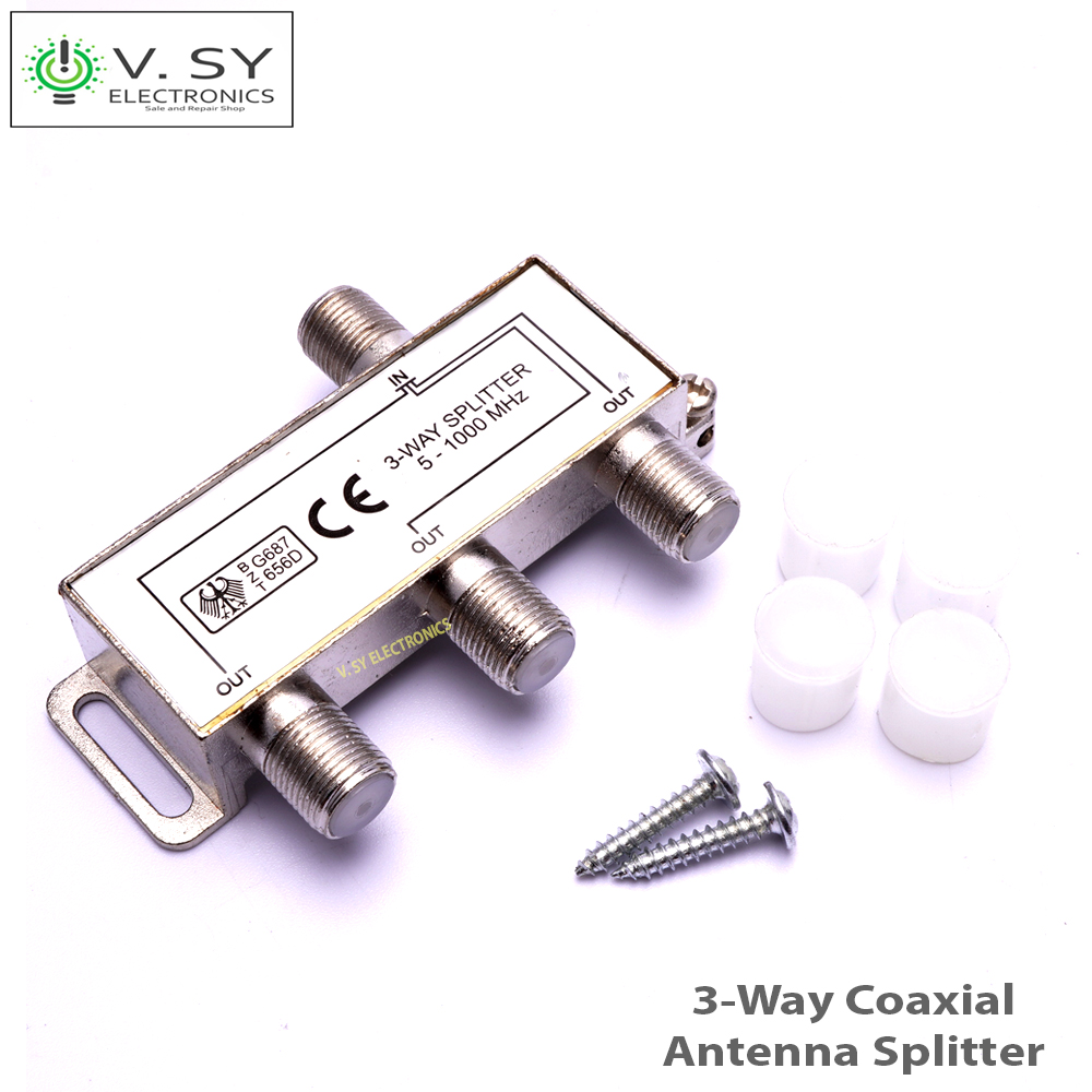 Heavy Duty 3 Way Signal Satellite Splitter TV Antenna RF Coaxial Cable ...