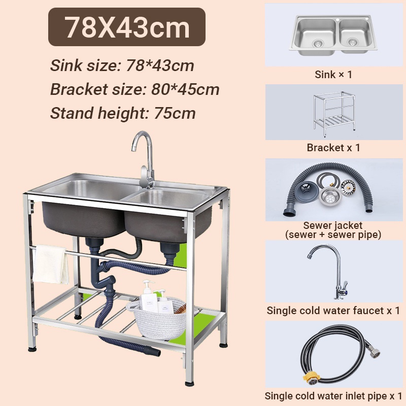 304 Stainless Steel Kitchen Sink with Tap Outdoor Sink Thickened ...