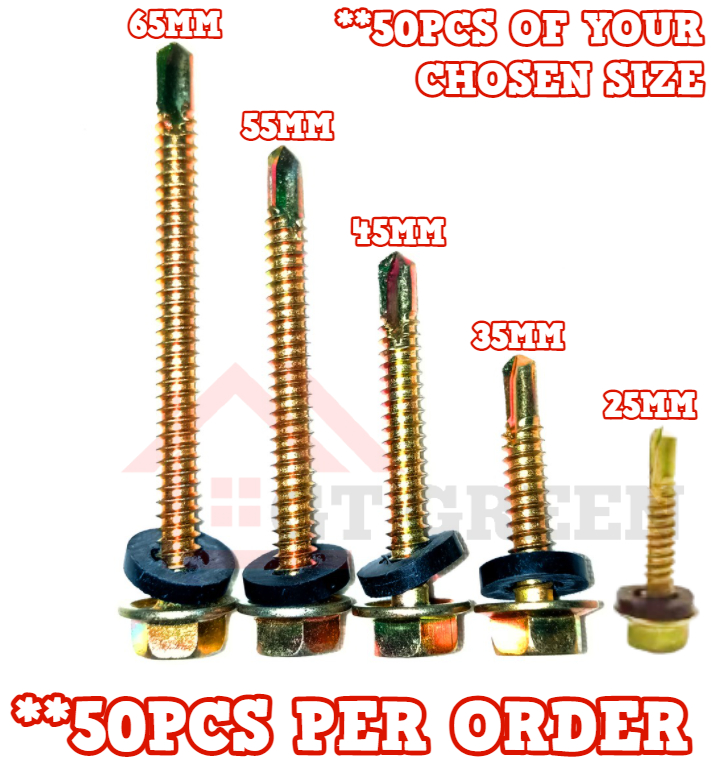 50PCS Tex Screw Self-Drilling Screws for Steel with Rubber Washer ...