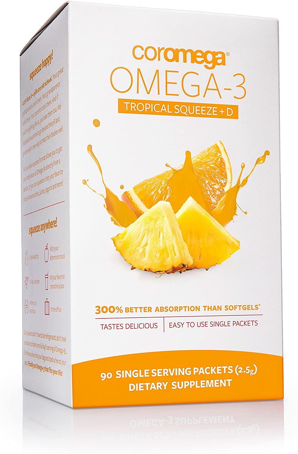 Coromega Omega 3 Fish Oil Supplement, 650mg of Omega-3s, Tropical ...