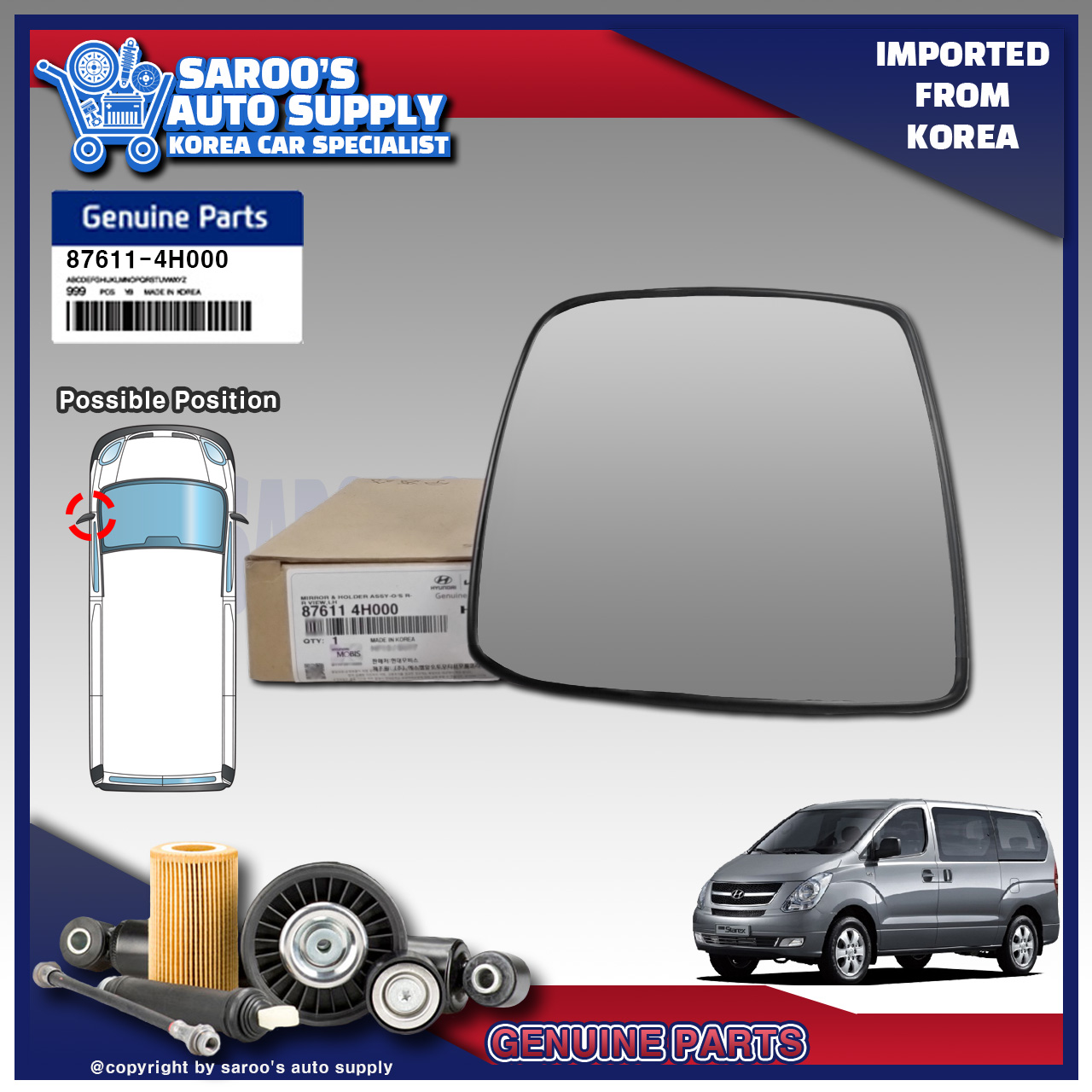 [Genuine] Side Mirror Glass For Hyundai Grand Starex (11-18) , Original ...