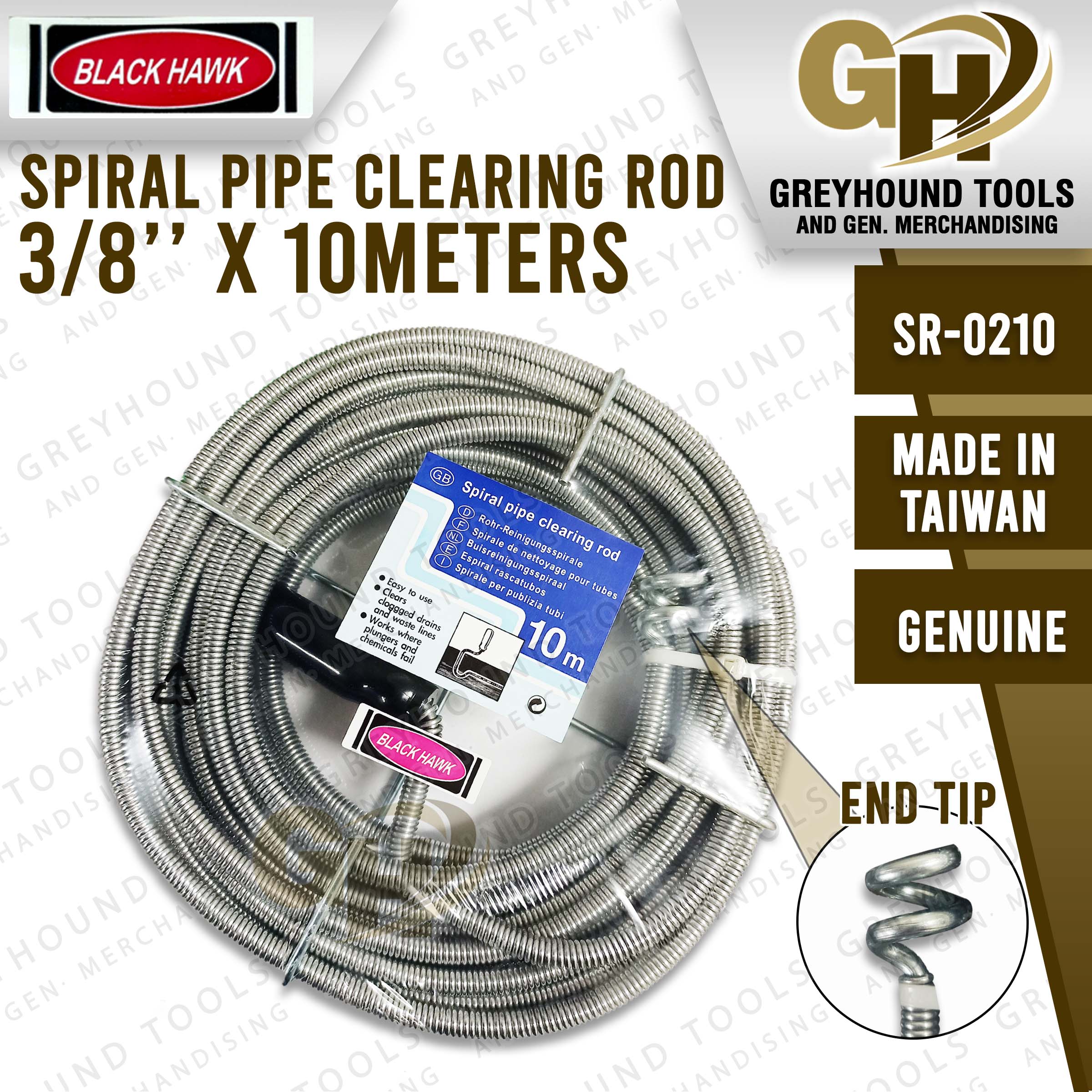 BlackHawk Drain Auger (Spiral) 3/8 inch x 10 Meters | Spiral Pipe ...