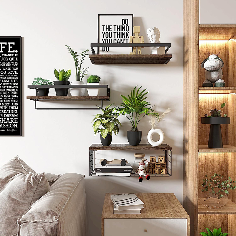 BITASSET Floating Shelves Wall Mounted Hanging Wall Decorating Wood Shelf Minimalist Bathroom ...