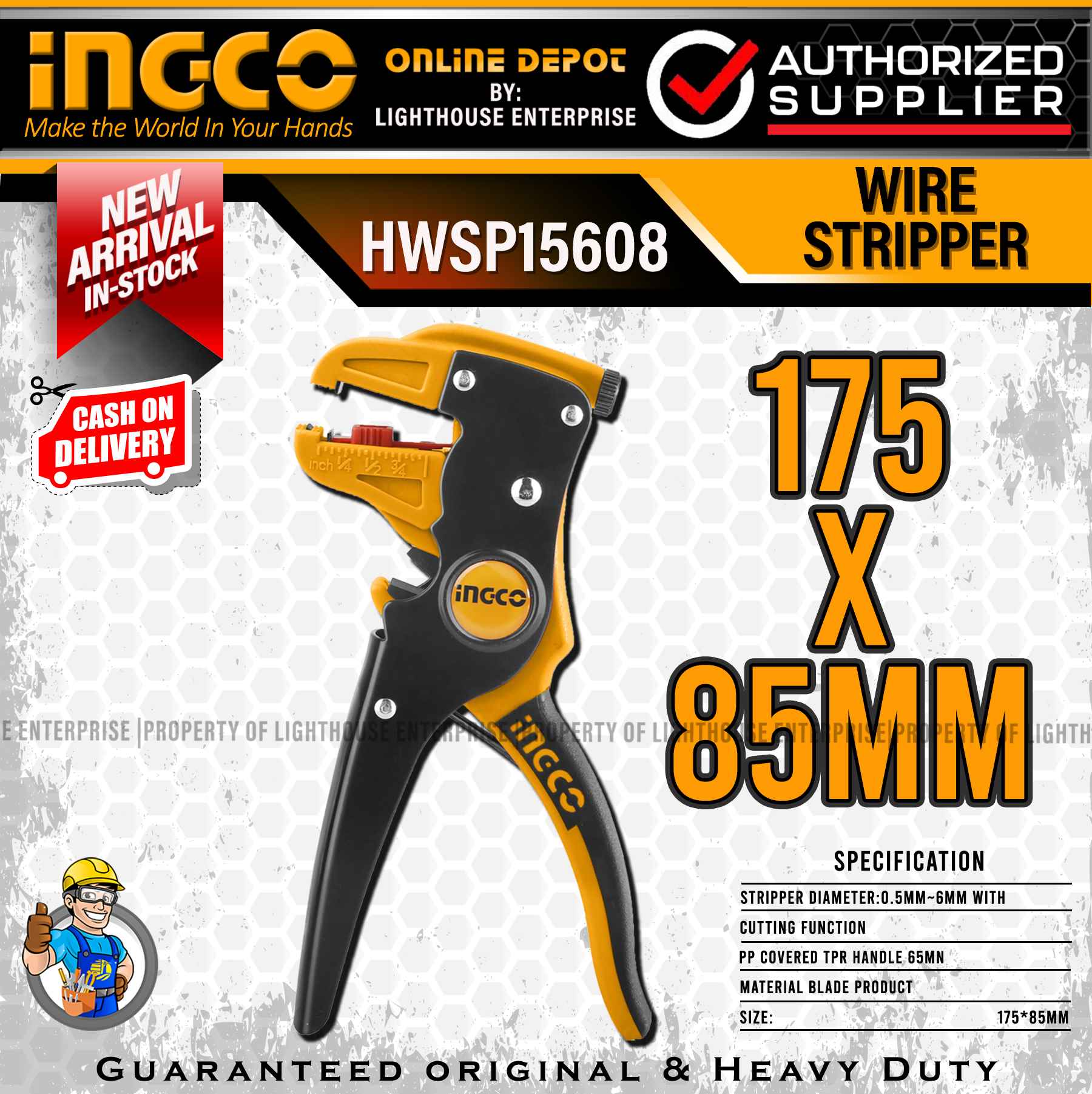 INGCO 0.5-6mm 175x85mm Wire Stripper (HWSP15608) *LIGHTHOUSE ENTERPRISE ...