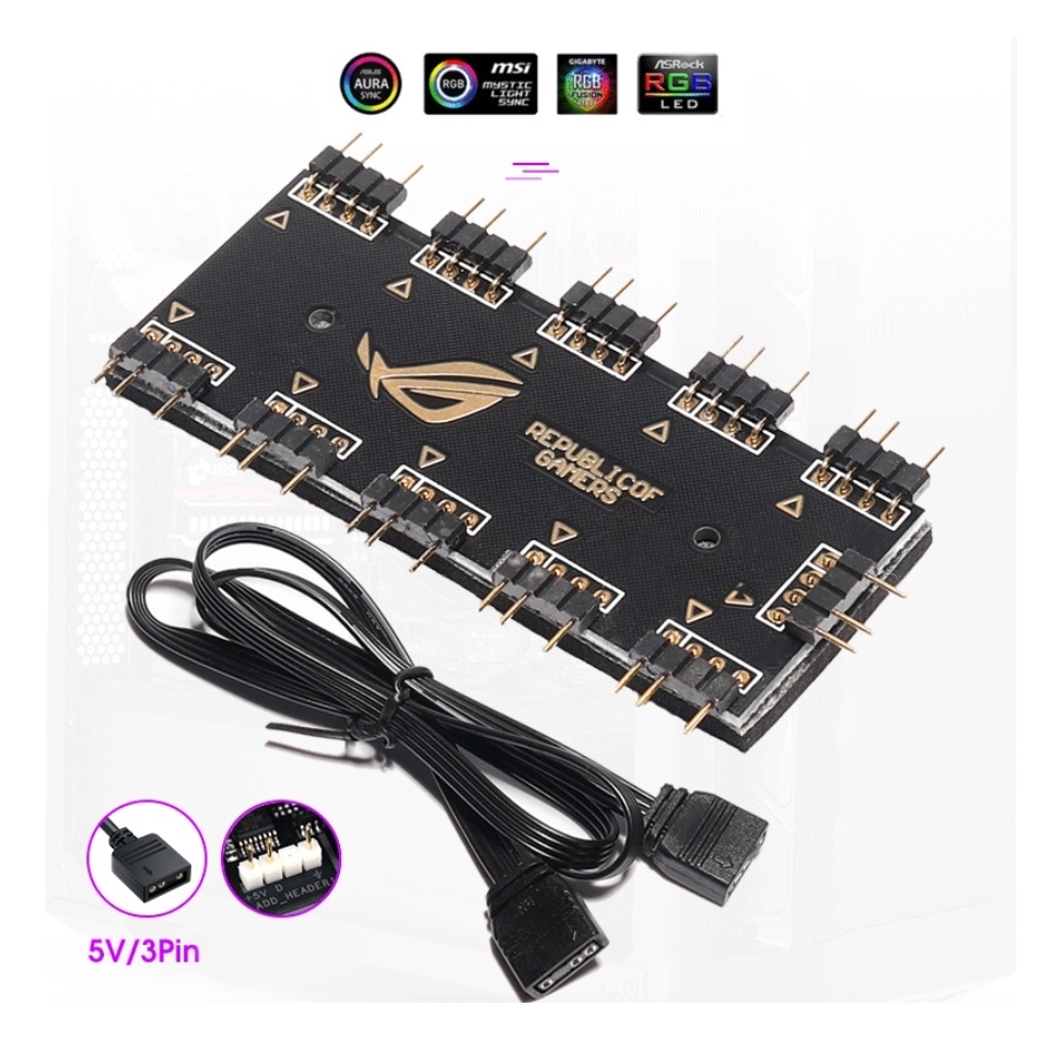 RGB LED 10 way Splitter Hub for ASUS / GIGABYTE / MSI / Asrock ...