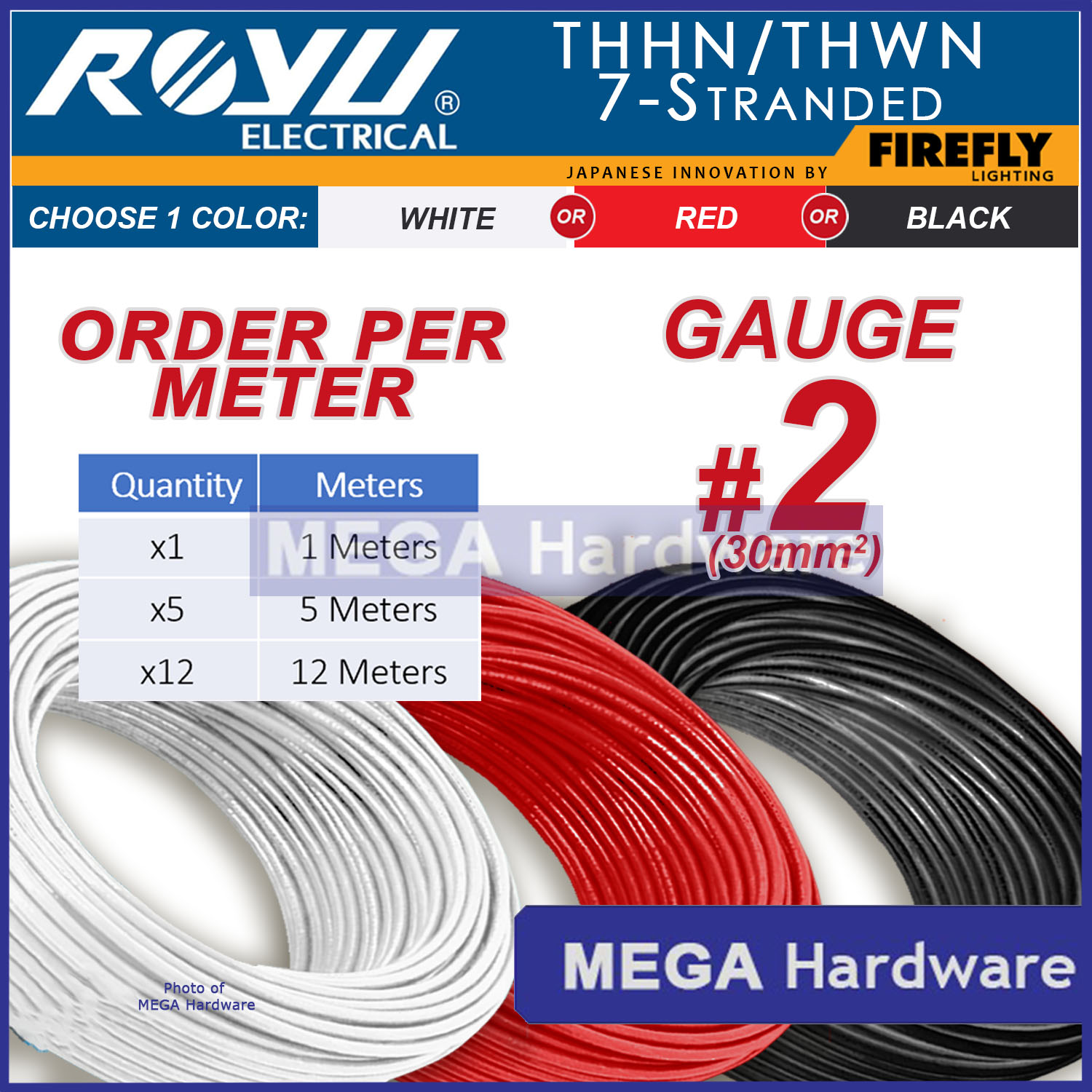 ROYU THHN/THWN-2 7 Stranded Wire (# 6, 4, 2) SOLD PER METER 14mm² 22mm² ...