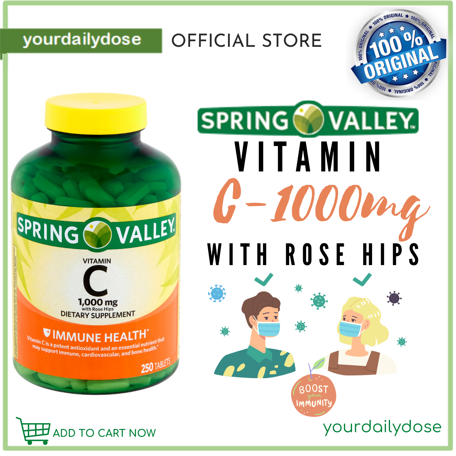 Spring Valley - Vitamin C with Rose Hips 1000 mg, 250 Tablets | Lazada PH