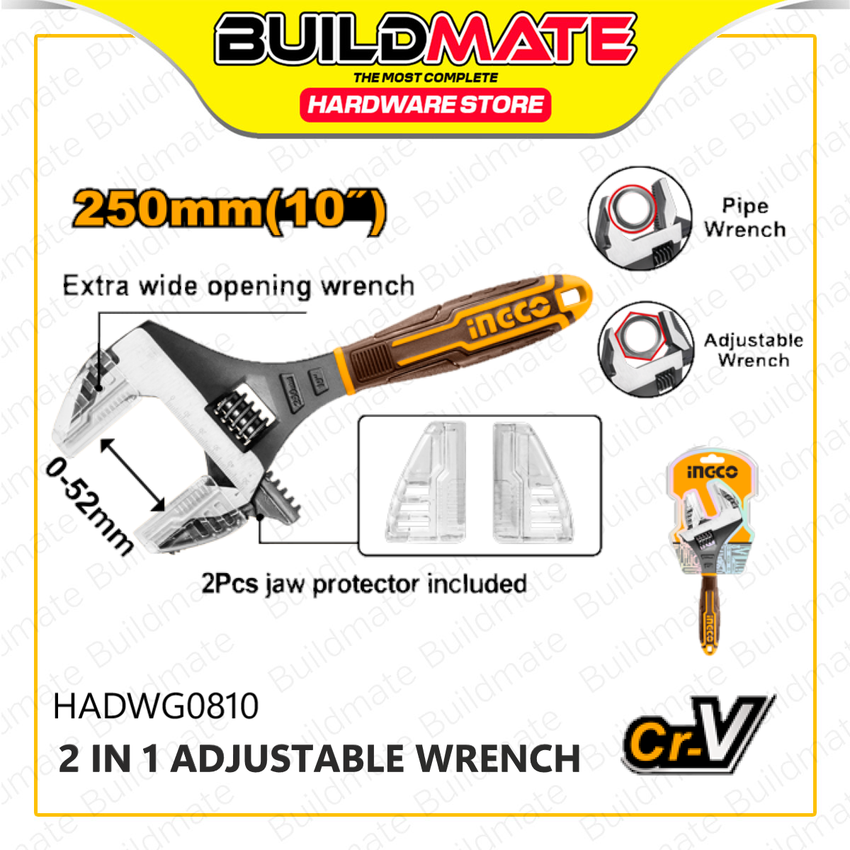 BUILDMATE Ingco 10" Inch 2in1 Adjustable Wrench & Pipe Wrench Function ...