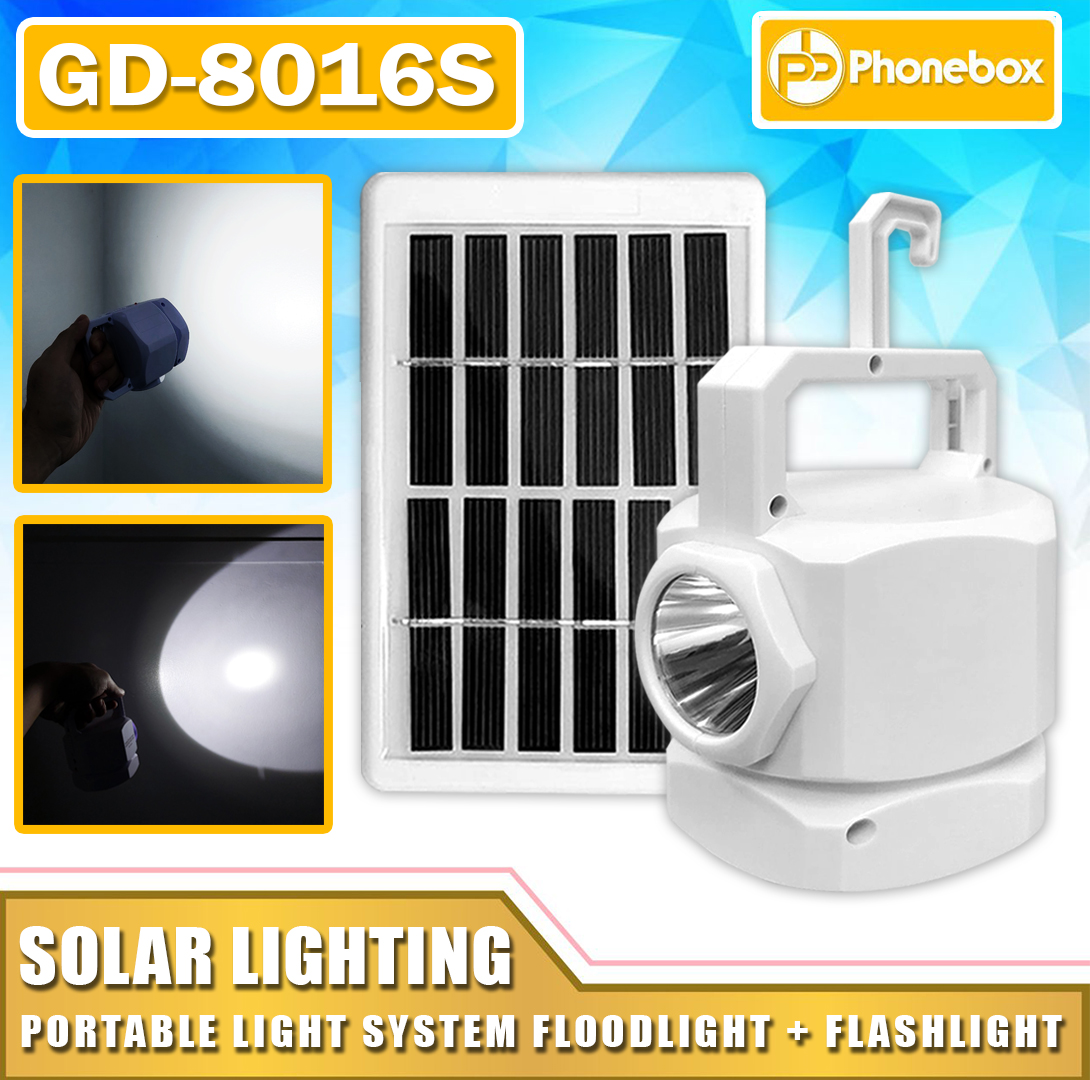 PHONEBOX GD-8016S Solar Rechargeable LED Floodlight + Flashlight ...