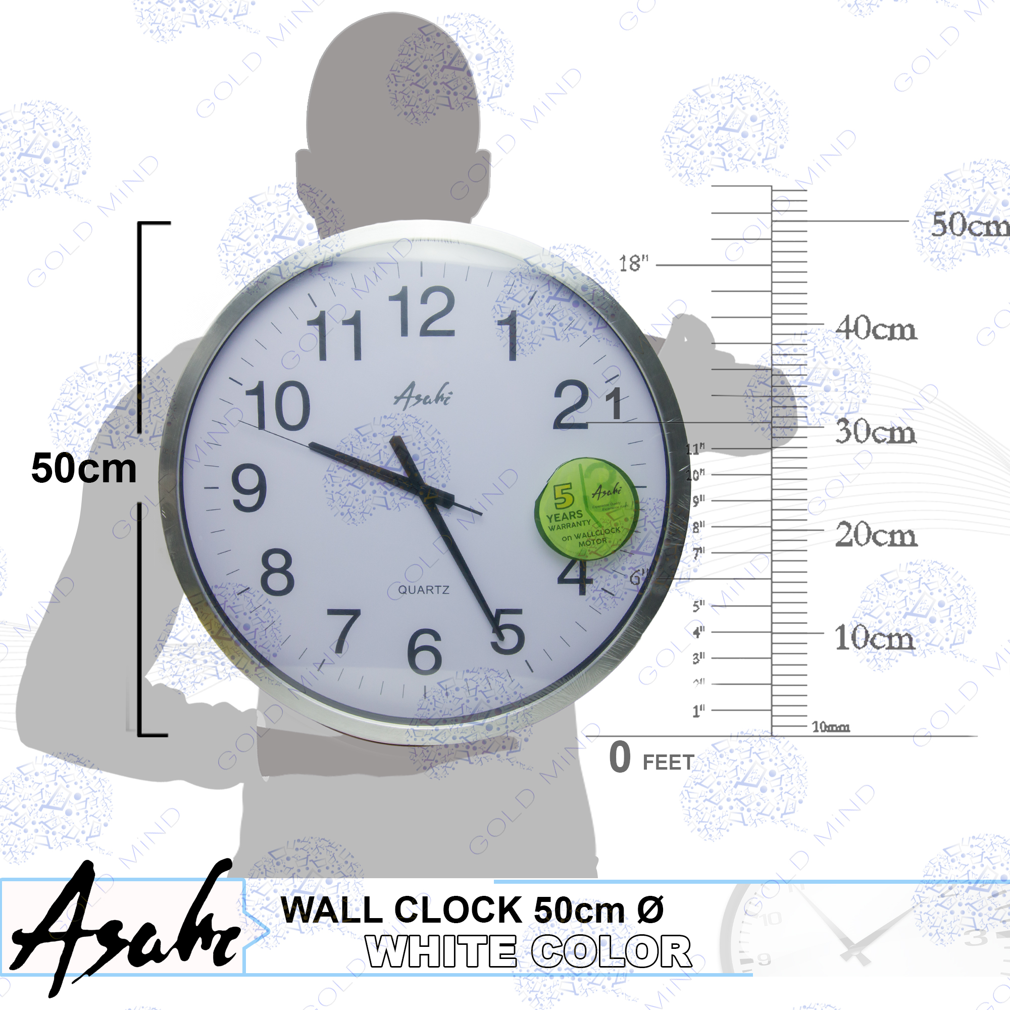 Asahi 20 inches Round Wall Clock Big Wall Clock White face with ...