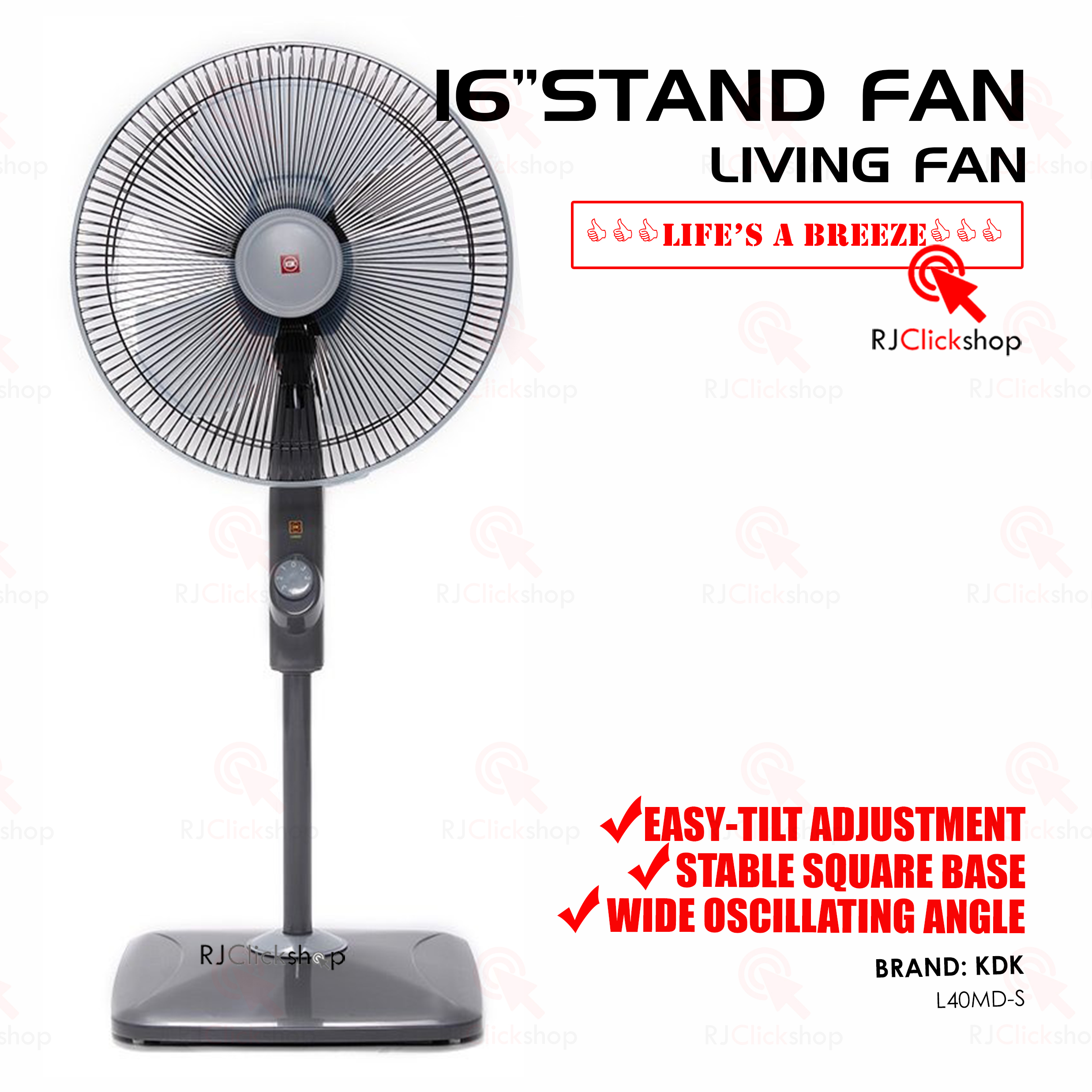 16" STAND FAN SQUARE BASE WITH ROLLERS JAPAN QUALITY KDK L40MD-S ...