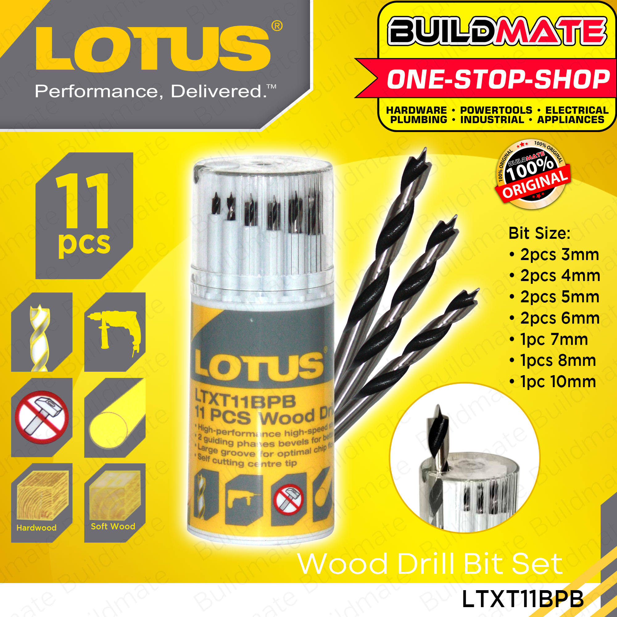 LOTUS 11PCS Brad Point Bit Set 3MM To 10MM Wood Drill Bit Impact Drill ...