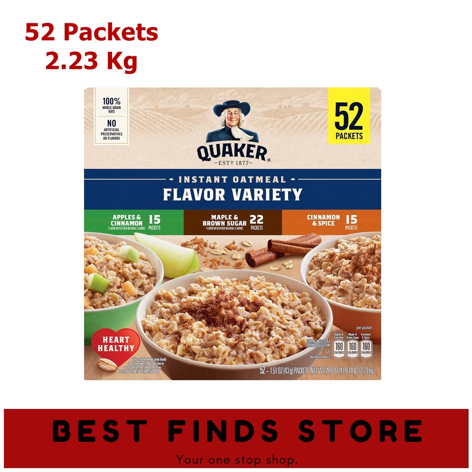 Quaker Instant Oatmeal Variety Pack 52 Ct. | Apple & Cinnamon, Maple ...